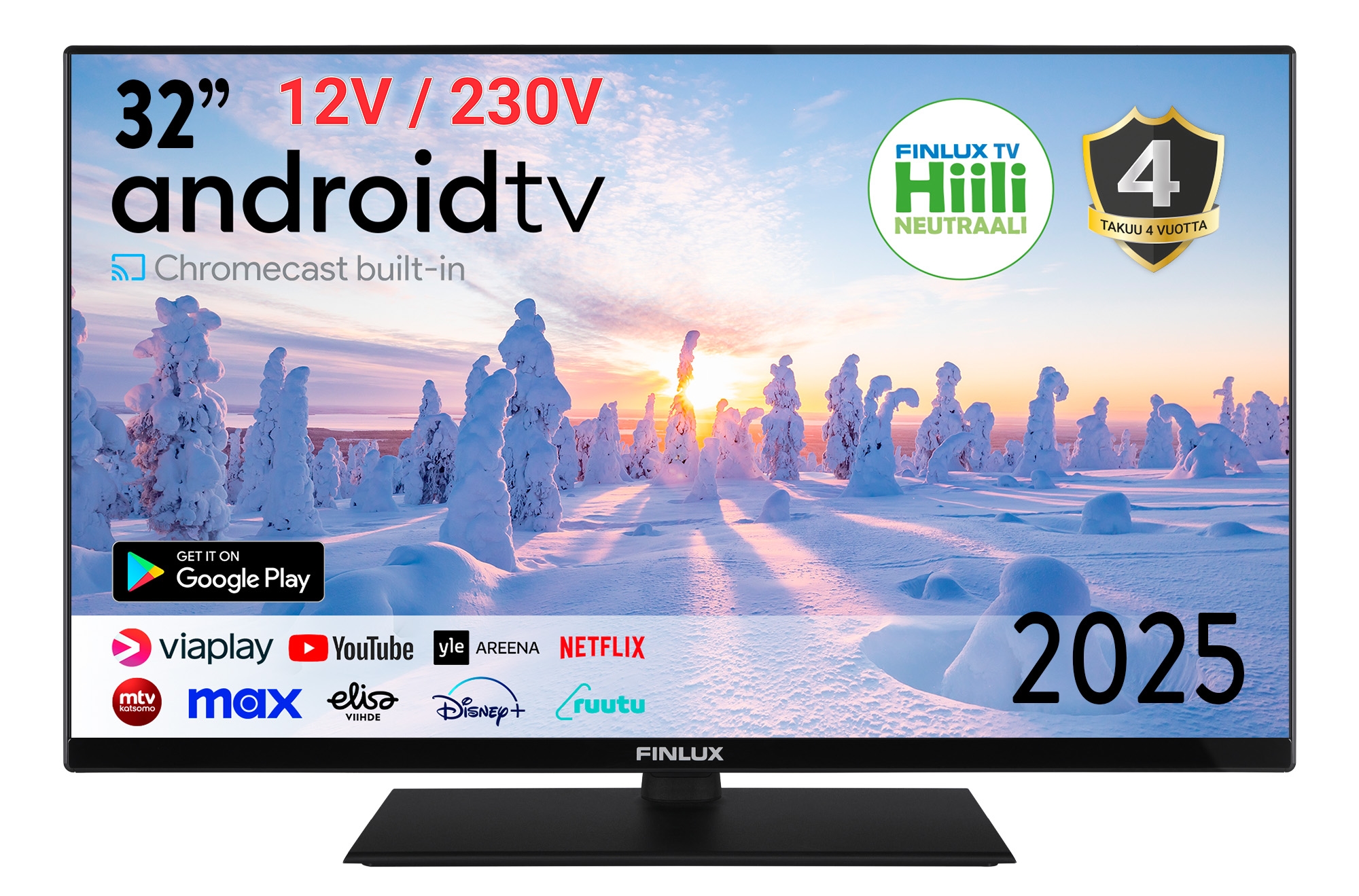 FINLUX 32" M8 ANDROID SMART LED-TELEVISIO 12-voltin tuella (2025) 4 ...